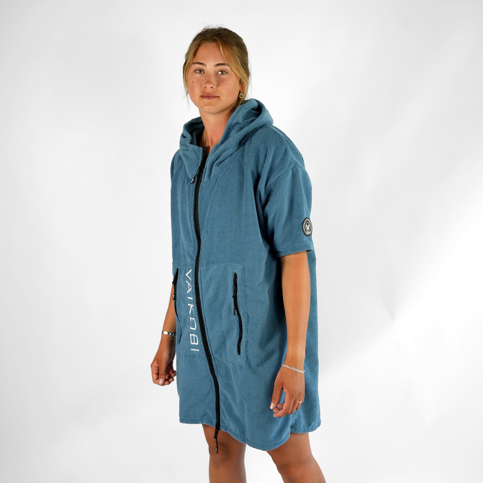 Full Zip Hooded Towel - Ocean Blue | Vaikobi
